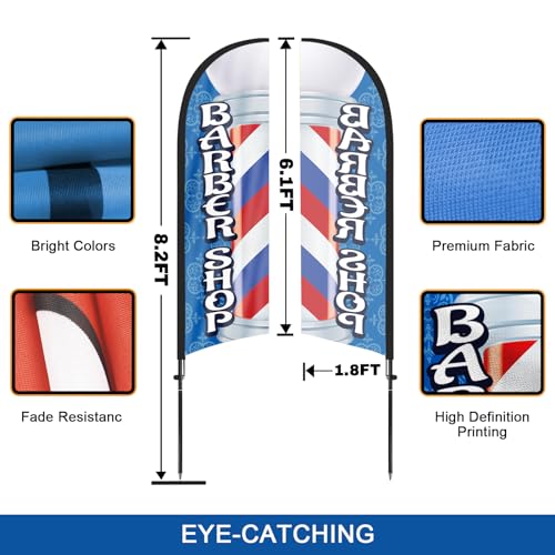 QSUM Barber Shop Feather Flag,8FT Barber Shop Advertising Swooper Flag ...