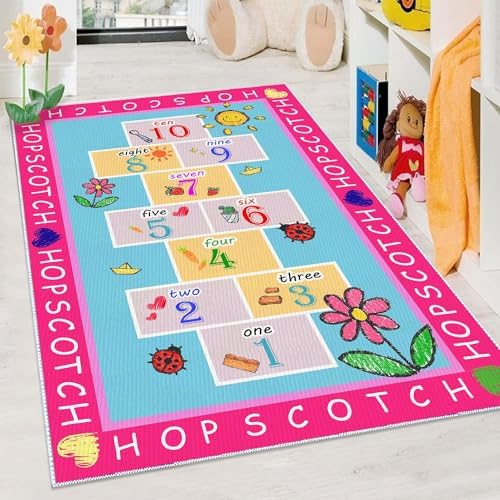 Amazon.com: DoRlPIeY Kids Hopscotch Rug, 2' 7" x 4' Hop and Count Pink ...