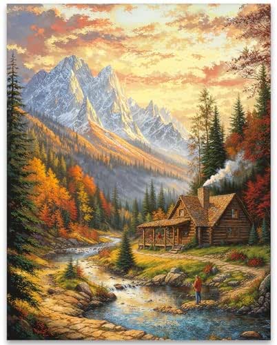 Amazon.com: The Fishing Cabin Autumn Landscape Rustic Painting 11x14 ...
