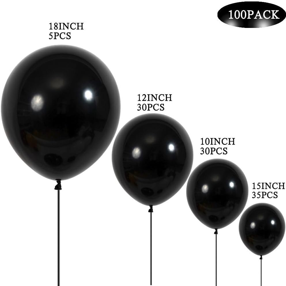 DECGOL Globo negro de 100 globos de látex negros de diferentes tamaños ...
