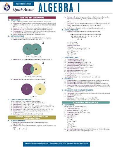 Algebra 1 - REA's Quick Access Reference Chart (Quick Access Reference ...