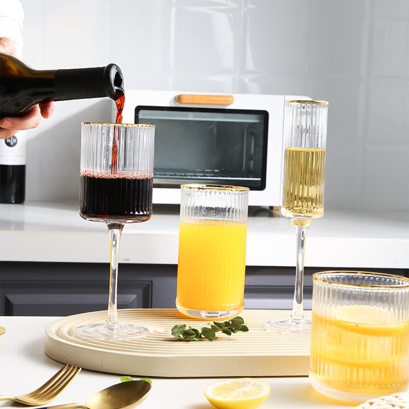 Snapklik.com : 1500 C TABLETOP Ribbed Gold Rim Ribbed Champagne Flutes ...
