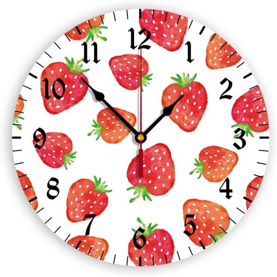 Amazon.com: Strawberry Wall Clock Non Ticking Silent Kitchen Clock ...