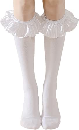 Amazon.com: Lopsity Women Ruffle Cuff Sock Lace Frilly Socks Knee High ...