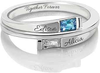 Amazon.com: Personalized 2 birthstones Mother Daughter Rings Wedding ...