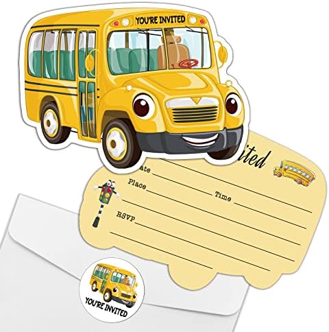 Amazon.com : REWIDPARTY 20 Pack School Bus Party Invitation Cards with ...