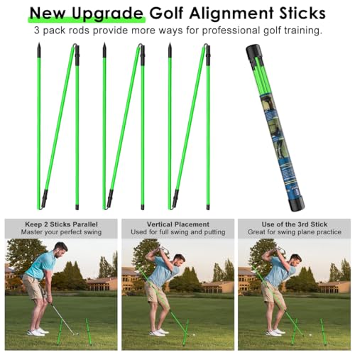 Rhino Valley Golf Alignment Sticks 3 Pack, 48” Collapsible Alignment ...