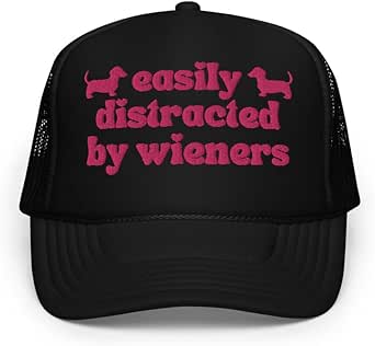 Easily Distracted by Wieners Trucker Hat Embroidered Weiner Dog Owner ...