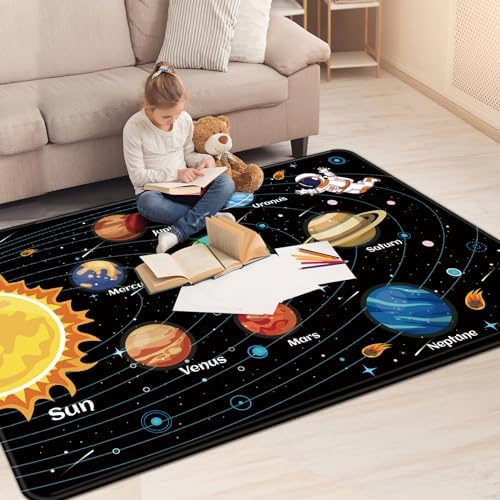 Amazon.com: LTKOUGFAM Outer Space Kids Rug for Playroom Solar System ...