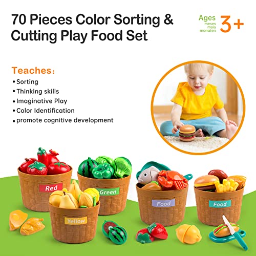 Snapklik.com : Color Sorting Play Food Set - 70 Pieces, 3+ Ages Cutting ...