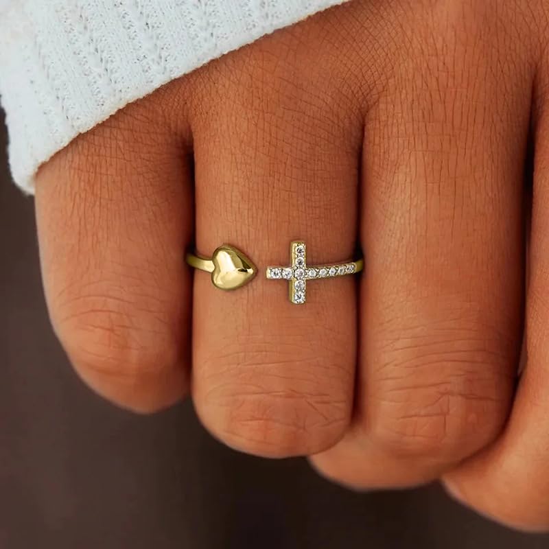Amazon.com: ZDIFDIC Cross Rings for Teen Girls Silver/Gold Heart Ring ...