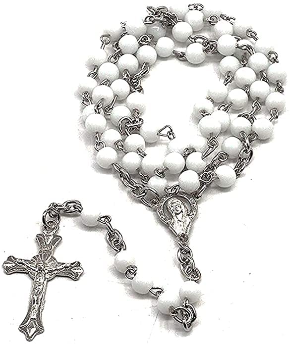Buy PDY FASHION Unisex White Moti Stone Rosary Beads Metal Lord Holy ...