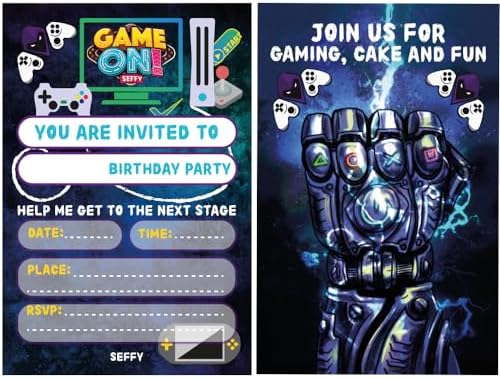 SEFFY Game Party Birthday Invitations with Envelopes and Stickers ...