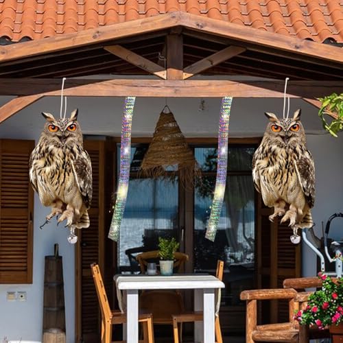Hanging Plastic Owls for Gardens, 2PCS Reflective Hanging Owl 2 Brown ...