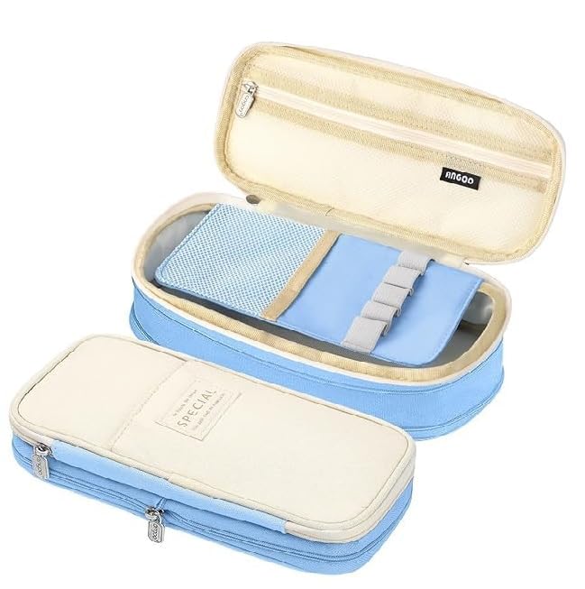 DEQTRON Foldable Pencil Case Zipper Big Capacity Canvas Pencil Pouch ...