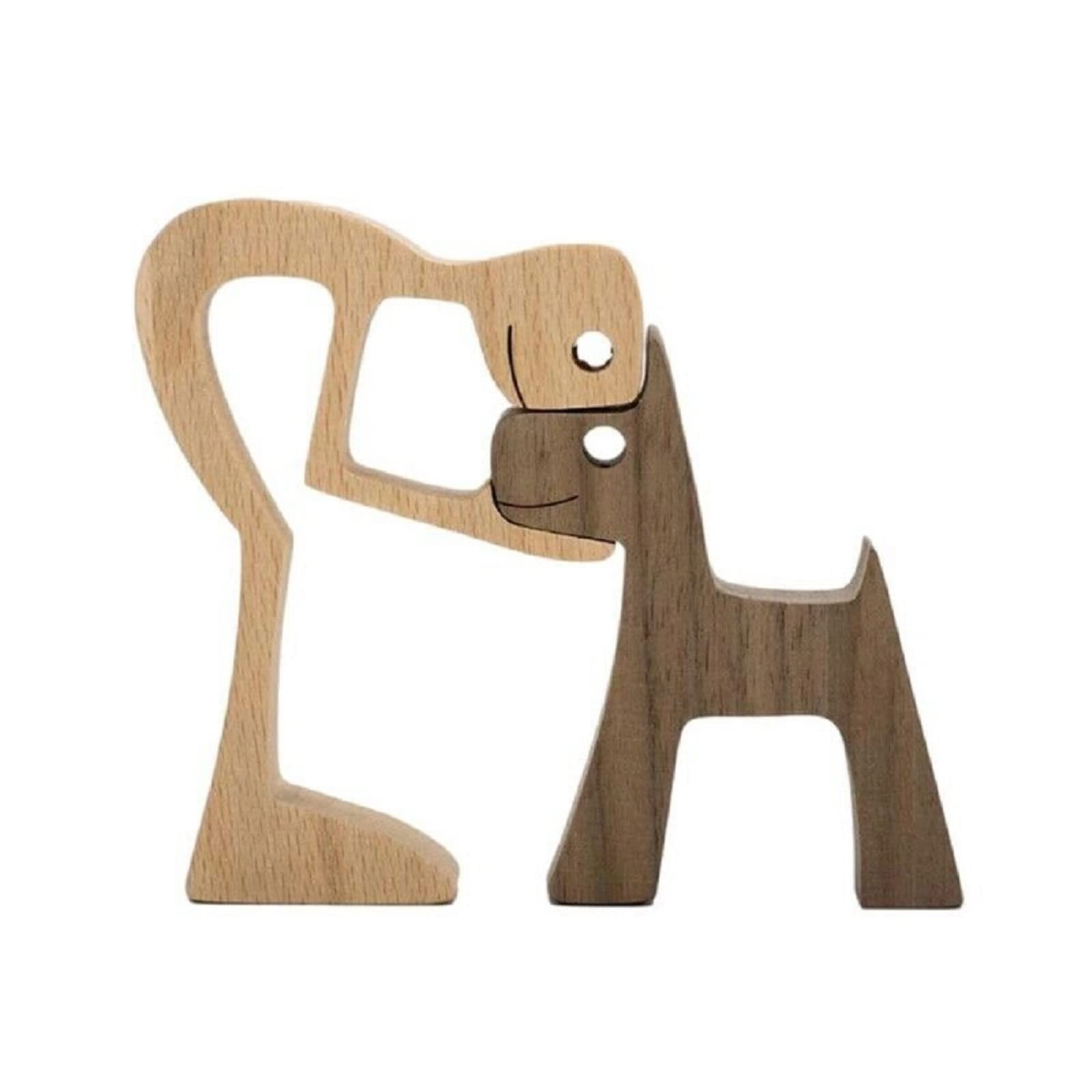 Amazon.com: FHTDW Unique Gift Hand Carved Wood Dog Human Statue ...