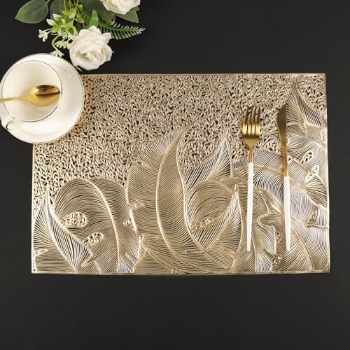 Amazon.com: Crisjanggo Gold Placemats Set of 6, Wipable Rectangular ...
