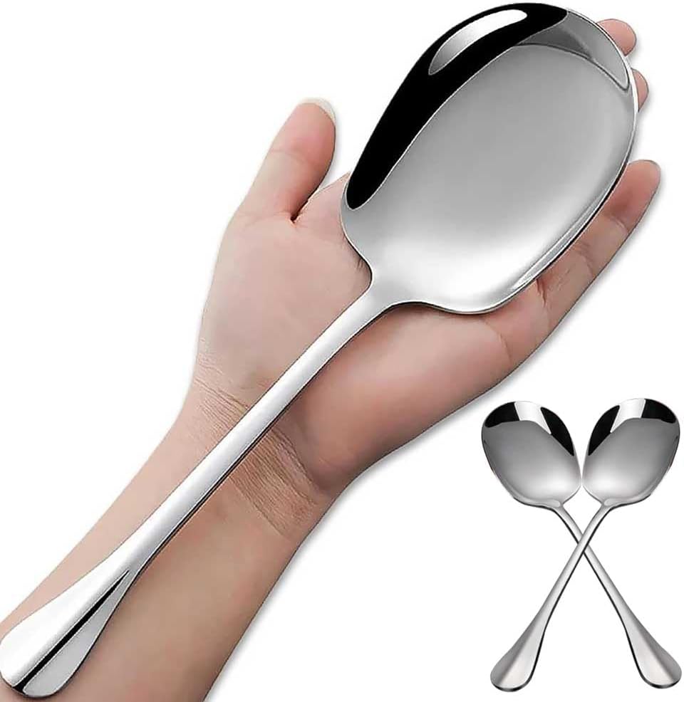 Amazon.com: 2 Pcs Large Stainless Steel Soup Spoons,Silver Square Head ...