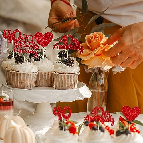 Gyufise 24Pcs 40th Anniversary Cupcake Toppers Heart Cake Toppers Ruby ...