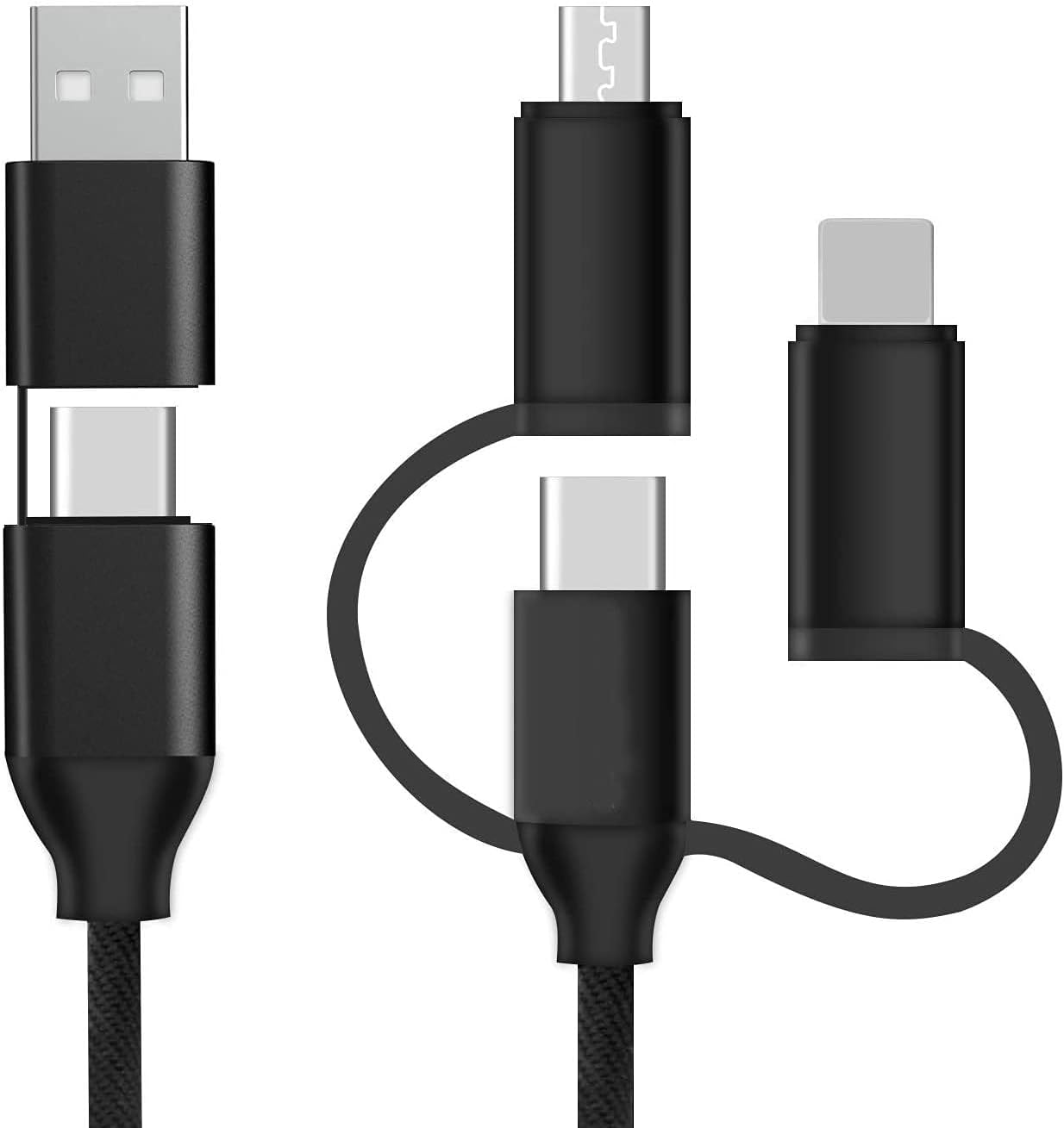 Amazon.com: USAMS 2Pack Multi Charging Cable Nylon Braided Short 1FT 4 ...