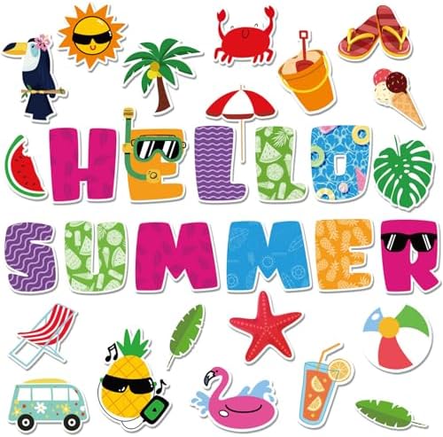 Amazon.com: Hello Summer Cutouts 72 Pack Pool Beach Hawaiian Theme Cut ...
