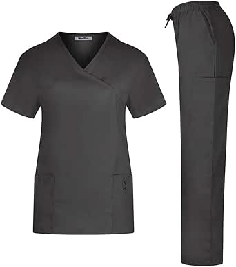 Amazon.com: MedPro Women's Solid Medical Scrub Set Tie Back Wrap Top ...