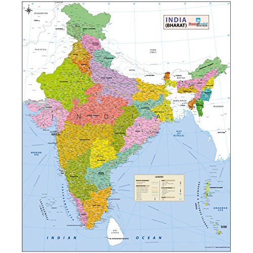 India Map in Vivid Colors - Vinyl (48" H X 40" W) : Maps of India, Maps ...
