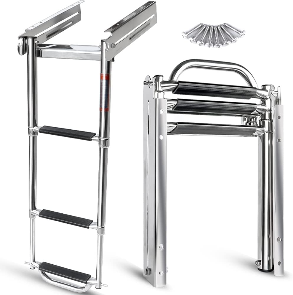 Amazon.com: HYDDNice 4 Steps Marine Boat Ladder with Spring Loaded ...