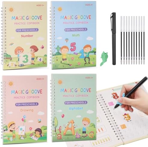 JIANTA Magic Practice Copybook for Children, 4 Pack Reusable Groove ...