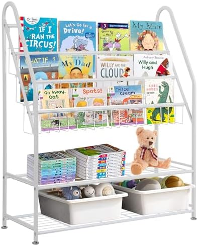 SortWise 4-Tier Kids Book Rack Storage Sling Bookshelf Toy Display ...