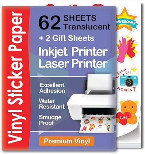 25 Sheets Translucent Clear Printable Vinyl Sticker Paper A4 Size (8.25 ...