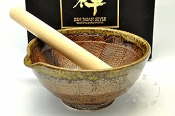 Japanese Mino Yaki Ceramic Suribachi Set (Mortar - Stone Bowl and Pestle) 16.5/15.5 / 8cm (6.4/6 ...
