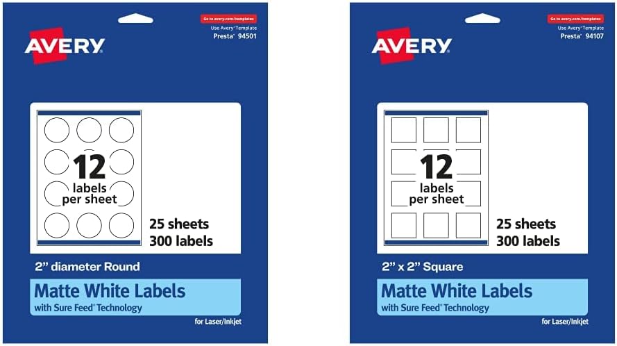 Amazon.com : Avery Matte White Round Labels with Sure Feed, 2" diameter ...