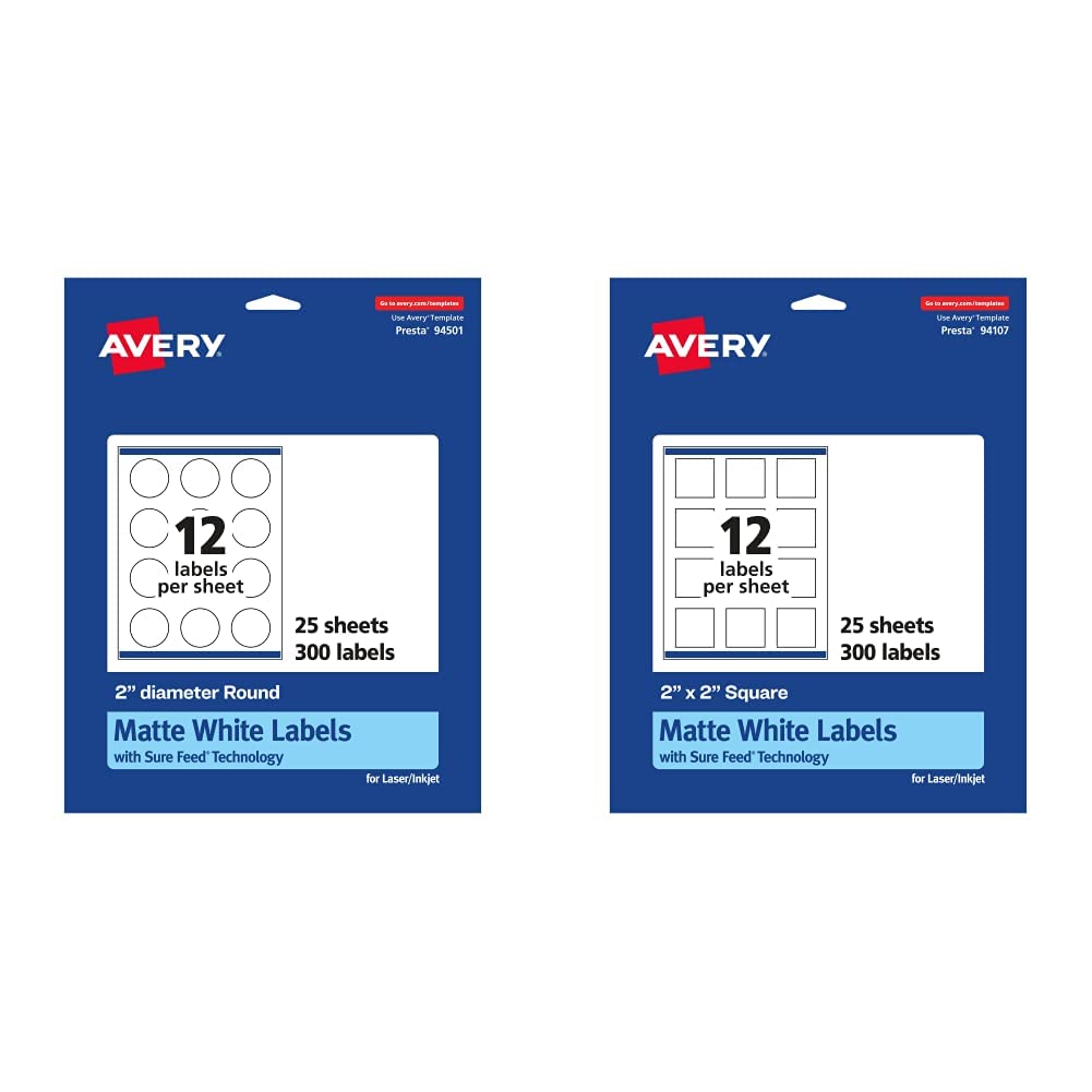 Amazon.com : Avery Matte White Round Labels with Sure Feed, 2" diameter ...