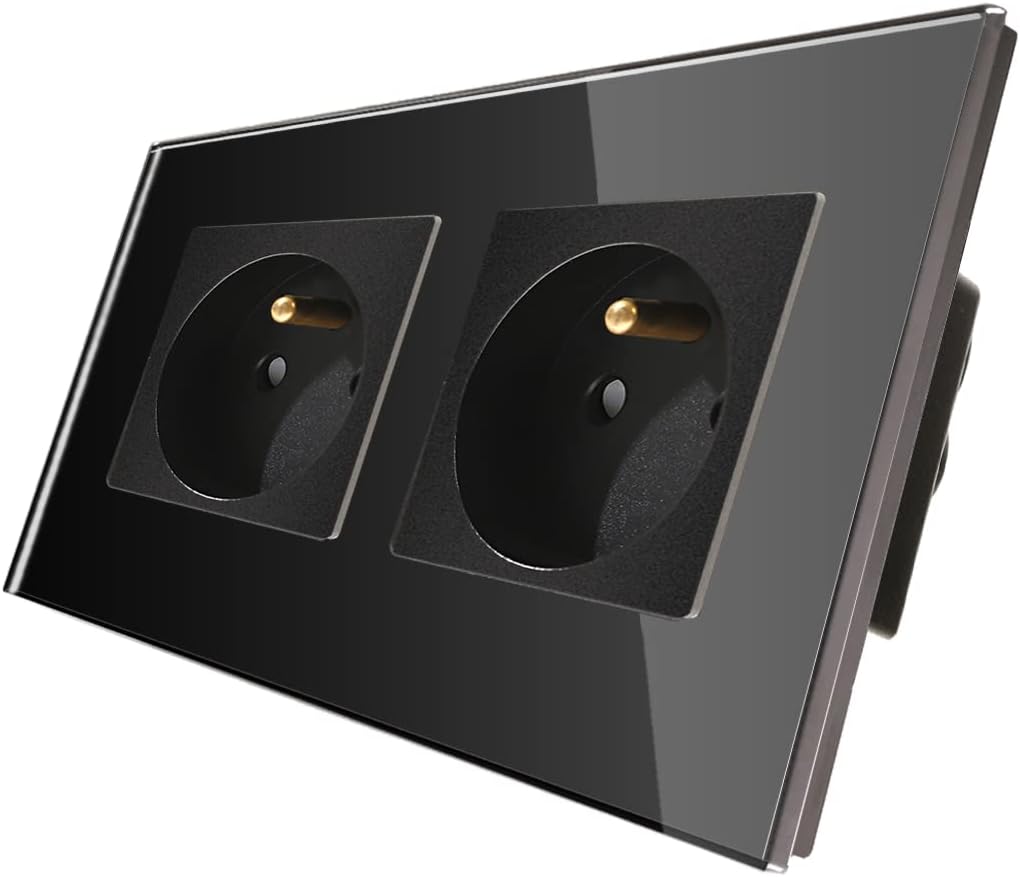 CNBINGO 16A Dual Socket with Black Tempered Glass Panel, Waterproof ...