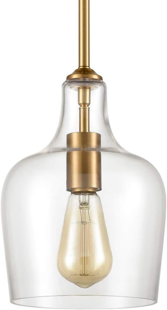 JEENKAE Modern Brass Glass Kitchen Pendant Lighting Rod-Hung Gold ...