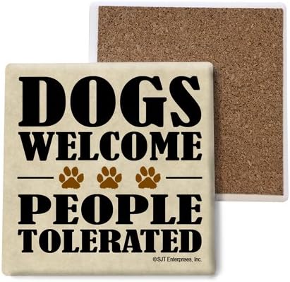 Amazon.com: Set of 6 Bamboo Coasters with Holder - 3.9" Fun Dog ...