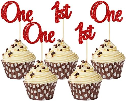 Amazon.com: Gyufise 24Pcs First Birthday Cupcake Toppers Glitter Crown ...