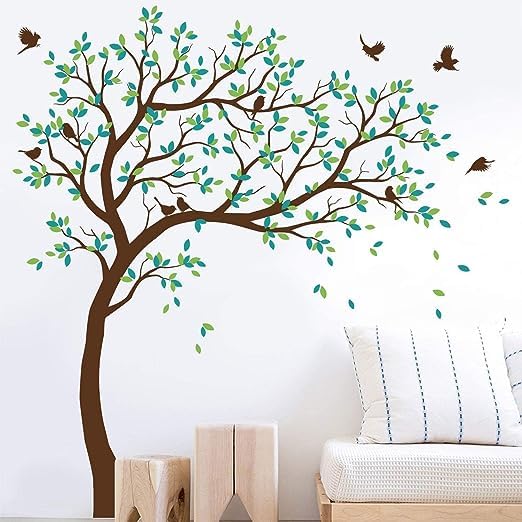 SGTC Kraft Nursery Wall Tree Stickers with Birds Stunning Tree Wall Art ...