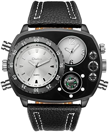 JewelryWe Military Dual Time Zone Watch for Men Big Dial Quartz Watch ...