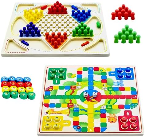 Buy WISHKEY Wooden 2-in-1 Board Game, Crazy Chinese Checkers and Ludo ...