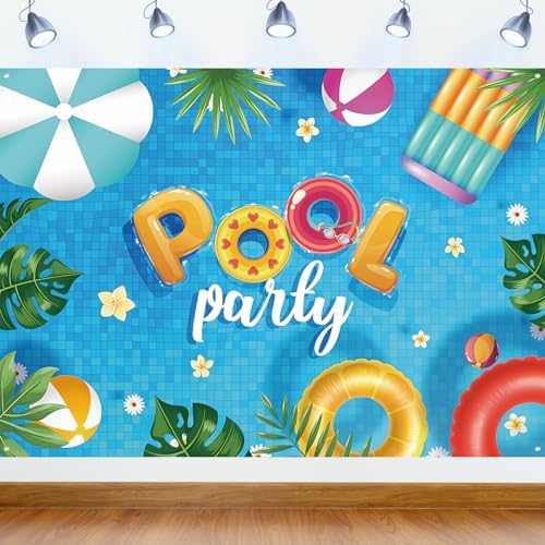 Amazon.com: Swimming Pool Party Backdrop | Summer Pool Party Banner for ...