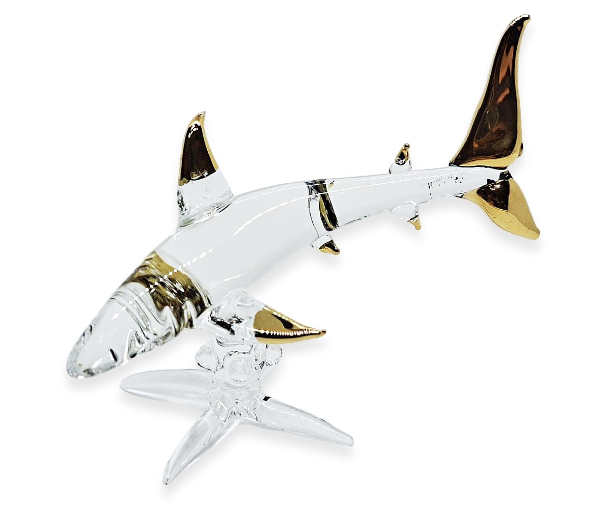 Amazon.com: Mr_air_thai_Glass_Blown Tiny 2½" Clear Gold Shark Figurine ...