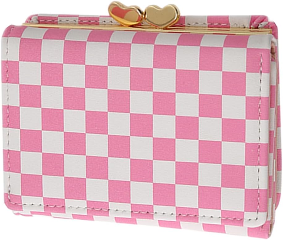 Amazon.com: AACKS Pink Checkered Coin Purse for Women Checkered Wallet ...