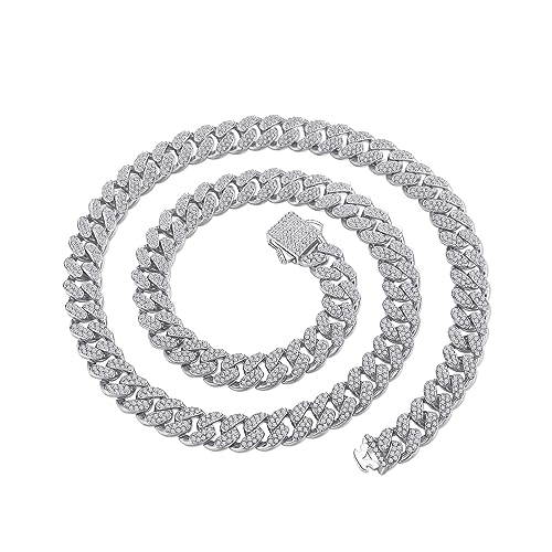 FEEL STYLE 18 Inch Cuban Link Chain Silver Iced Out Miami 14mm Curb ...
