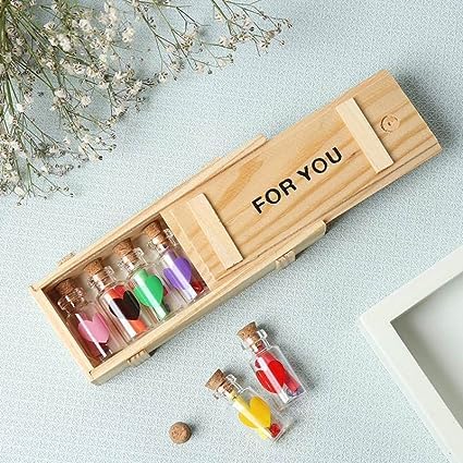 Shivakari Decorative 7 Small Love Secret Message Bottle In A Wooden Box ...