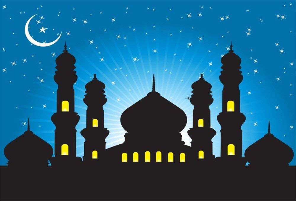 Buy EdCott 9x6ft Mosque Silhouette Photo Backdrop Starry Sky Islamic ...
