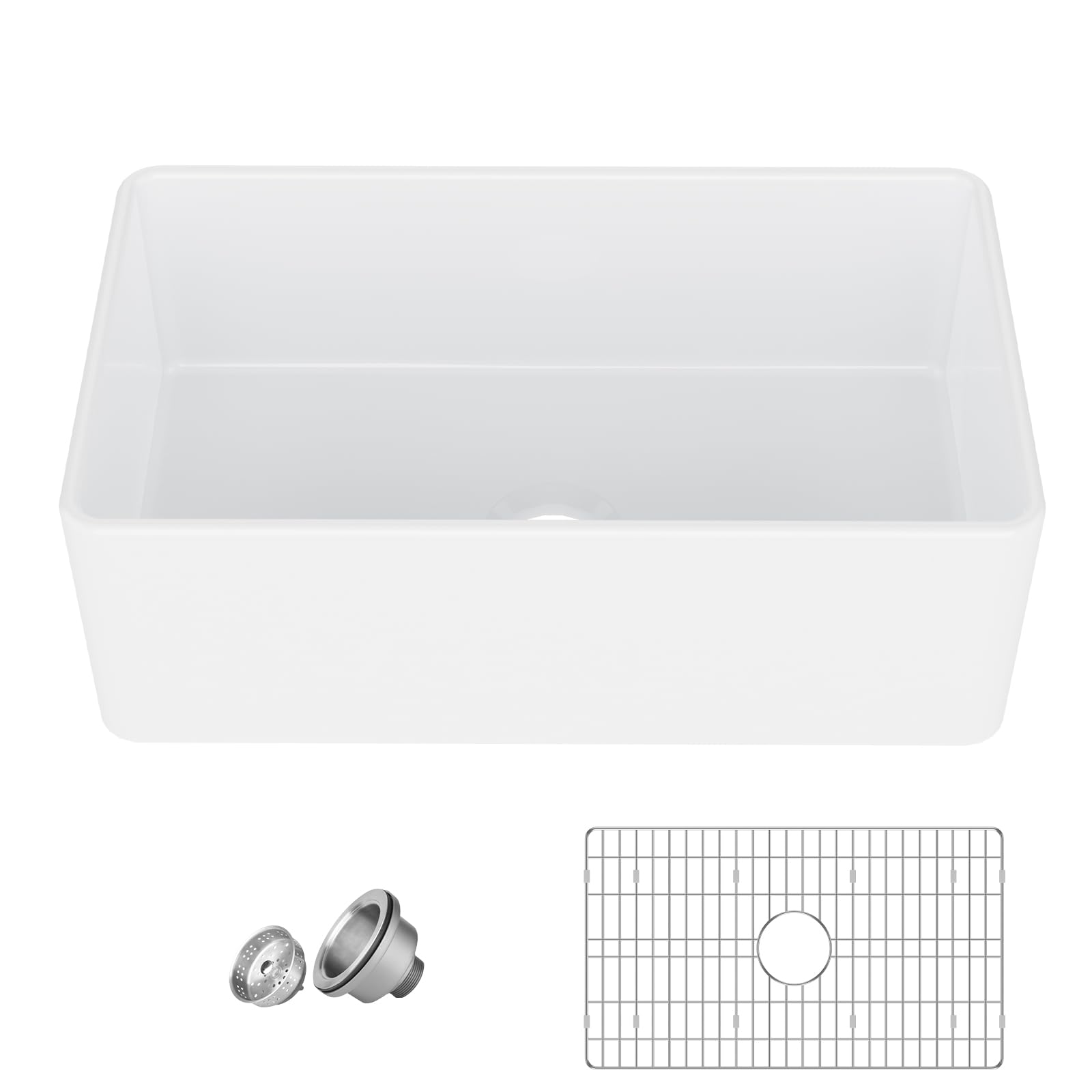 Homfan White Farmhouse Sink 30 inch Fireclay Apron Front Single Bowl ...