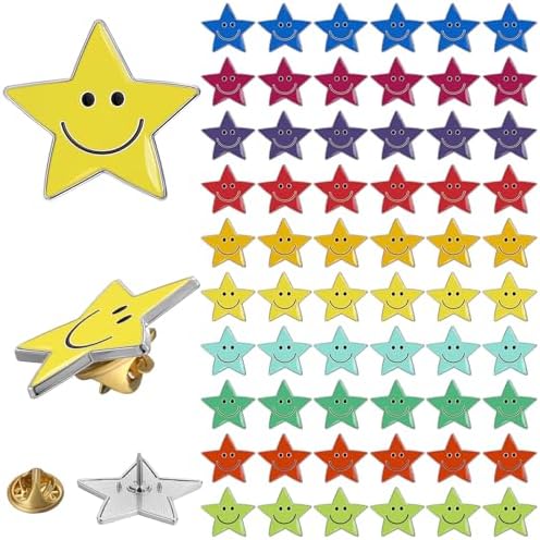 60 Pack Happy Face Pins Cute Star Lapel Pin Smile Enamel Pin Back ...