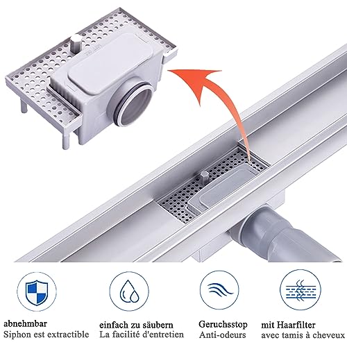 Shower gutter 40 cm, complete set, stainless steel drain gutter, extra ...
